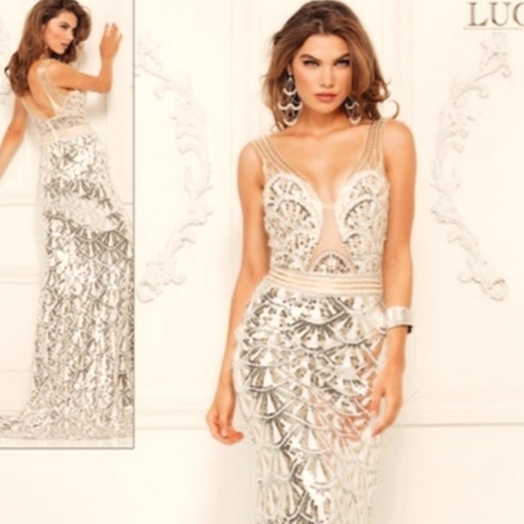 Lucci Lu | Dresses | Lucci Lu Evening Dress Size 2 Style 843 Silver And Gold Sequins | Poshmark